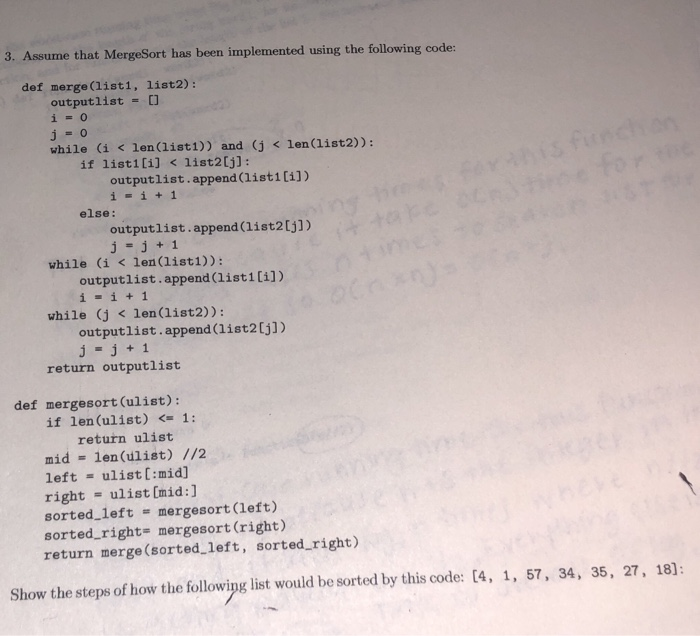 Solved 3 Assume That Mergesort Has Been Implemented Using 4130