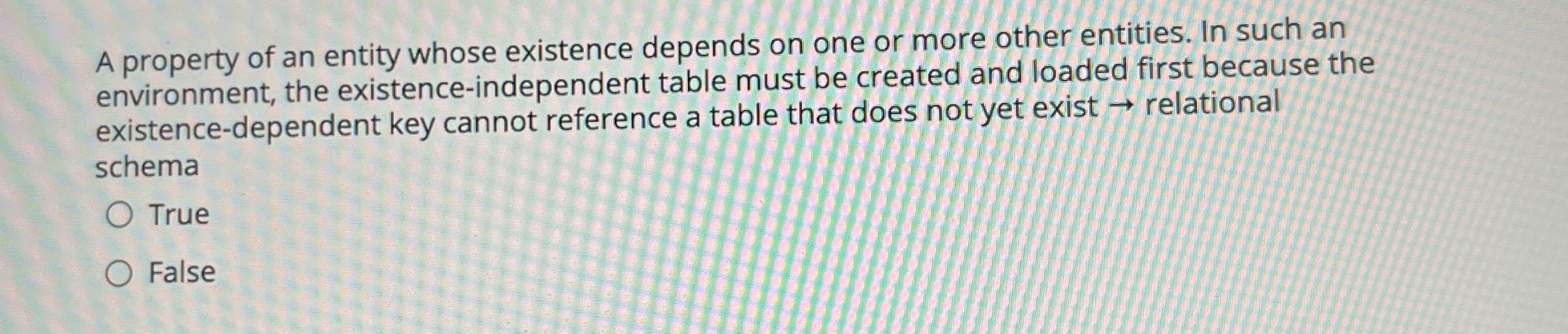 Solved A property of an entity whose existence depends on | Chegg.com