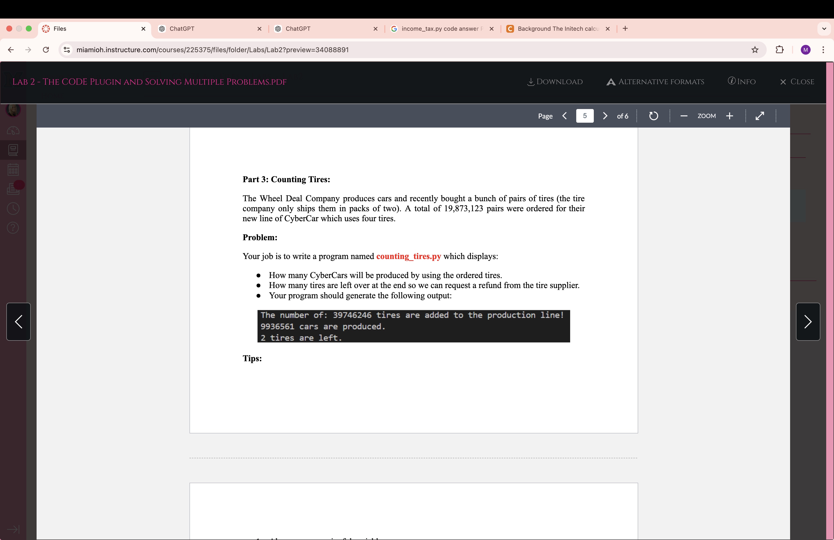 Solved Part 3: Counting Tires:The Wheel Deal Company | Chegg.com