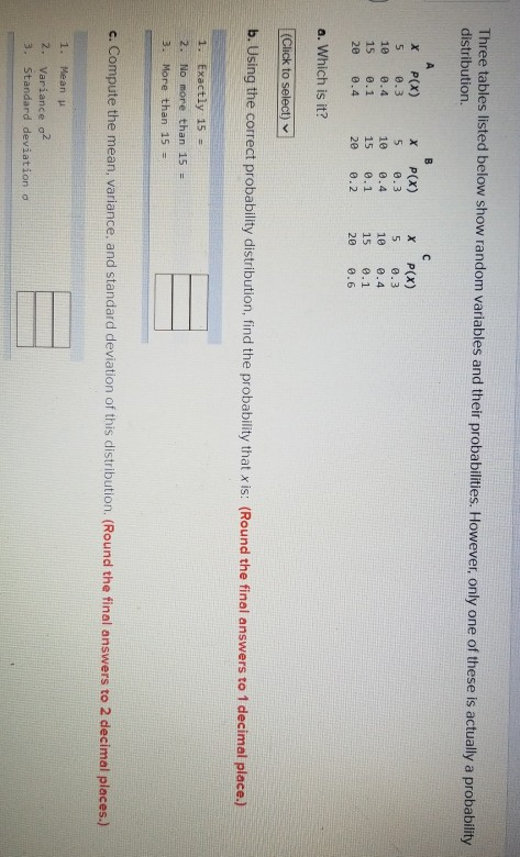 Solved Three tables listed below show random variables and | Chegg.com