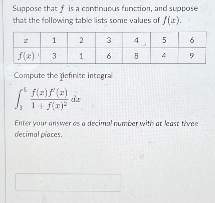 Solved Suppose that f is a continuous function, and suppose | Chegg.com