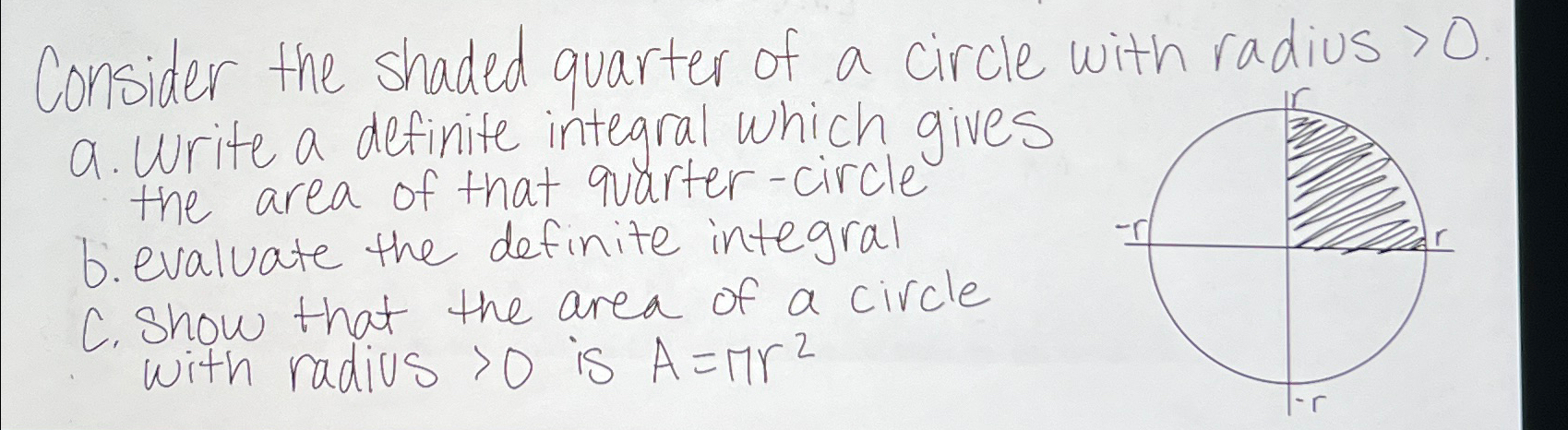 Solved Consider the shaded quarter of a circle with radius | Chegg.com