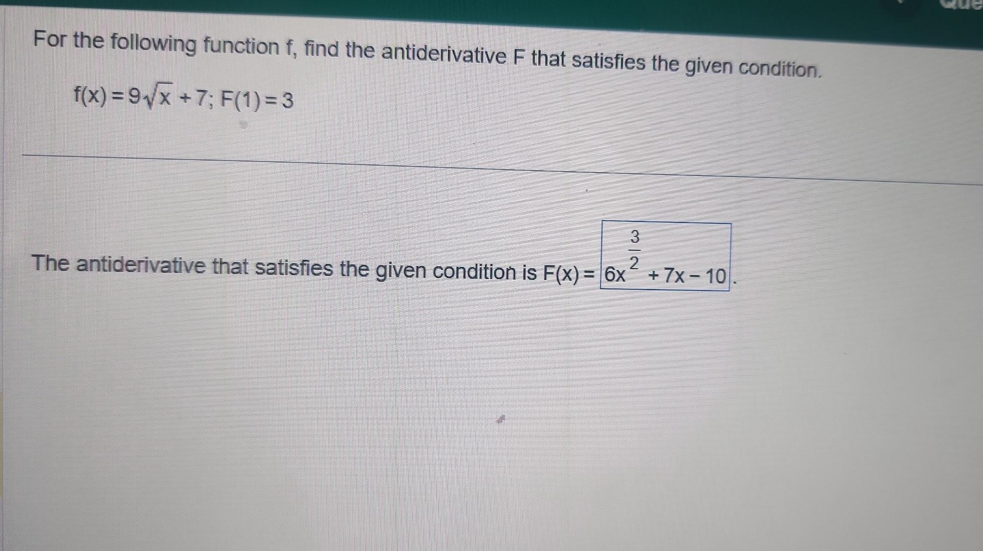 Solved For The Following Function F Find The Antiderivative