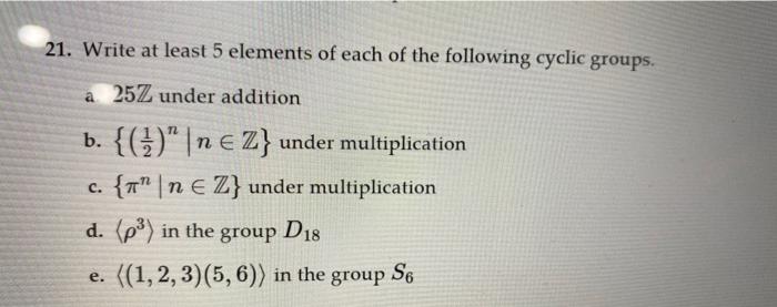 Solved 21. Write at least 5 elements of each of the | Chegg.com