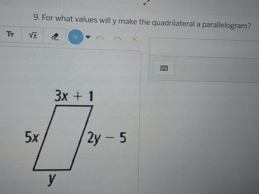 Solved For what values will y make the quadrilateral a | Chegg.com