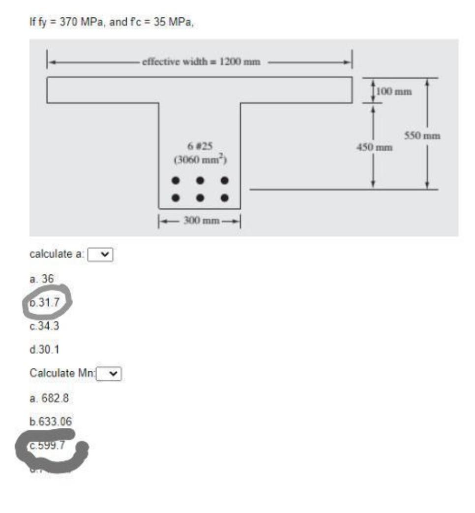 Solved If fy = 370 MPa, and fc = 35 MPa, -effective width = | Chegg.com
