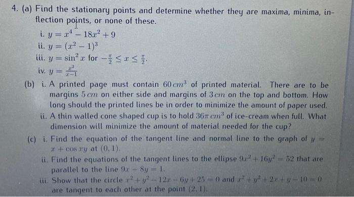 Solved 4. (a) Find the stationary points and determine | Chegg.com