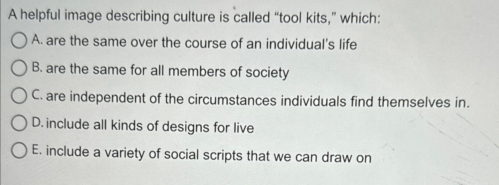 Solved hA helpful image describing culture is called "tool | Chegg.com