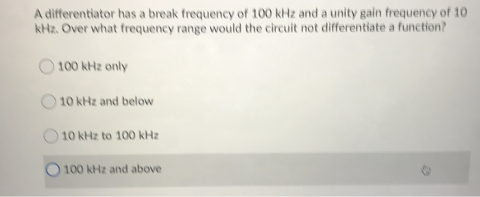 Solved A differentiator has a break frequency of 100 kHz and | Chegg.com