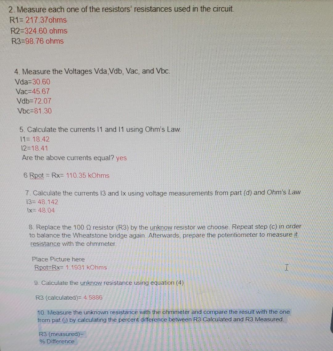 Solved 2. Measure each one of the resistors' resistances | Chegg.com