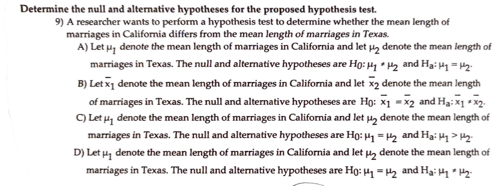 Solved Determine the null and alternative hypotheses for the | Chegg.com
