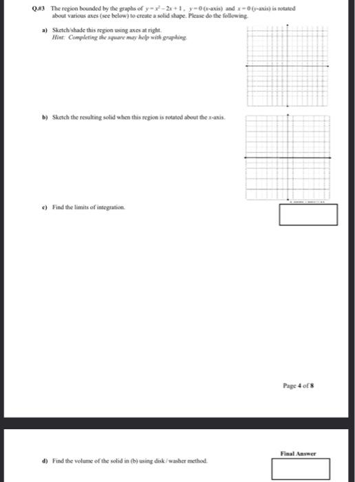 Solved Qu3 The region bounded by the graphs of | Chegg.com