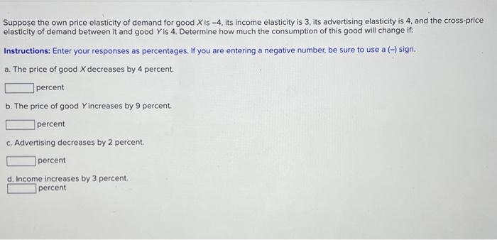 Solved Suppose the own price elasticity of demand for good X | Chegg.com