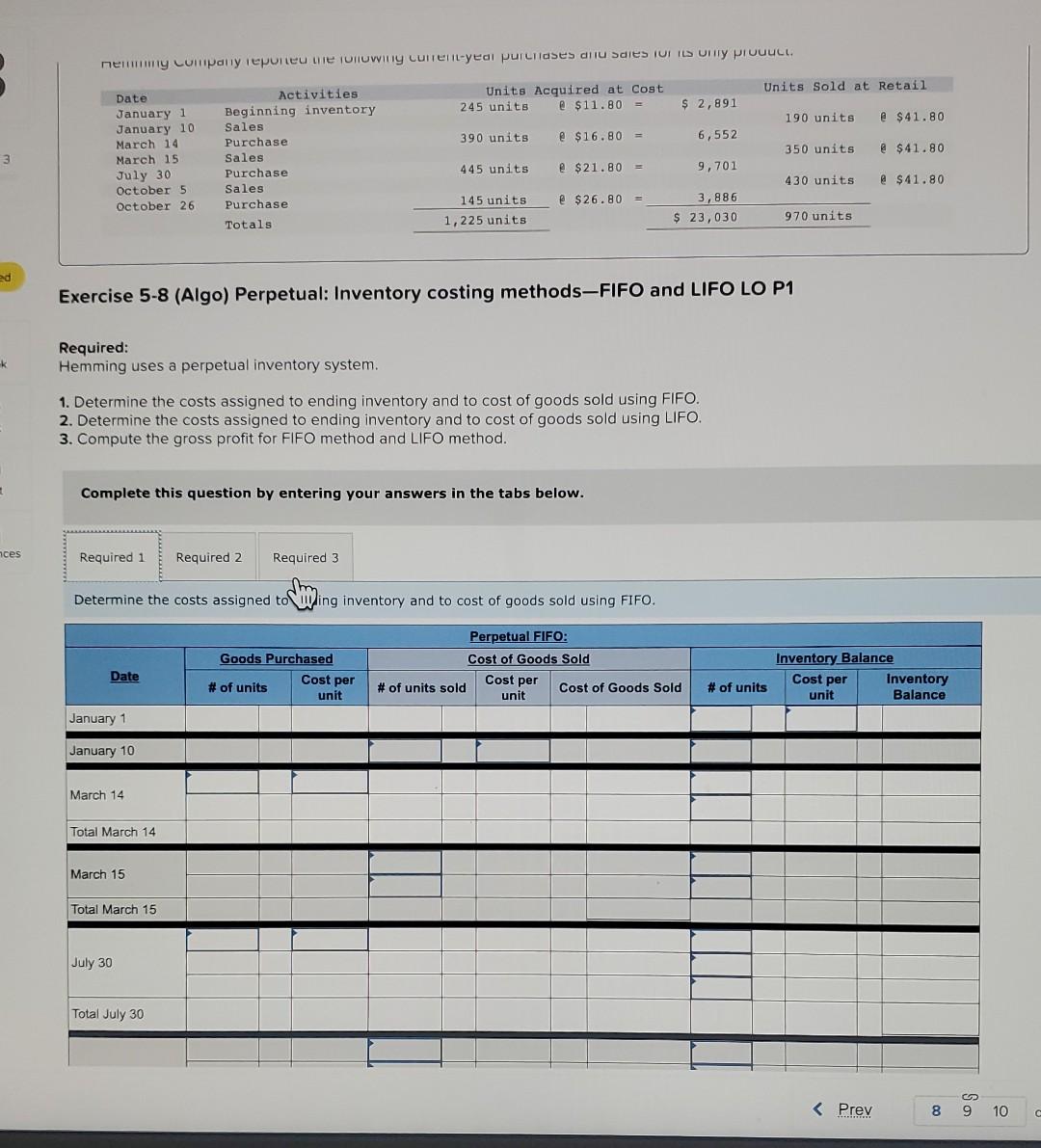 Solved Exercise 5-8 (Algo) Perpetual: Inventory costing | Chegg.com