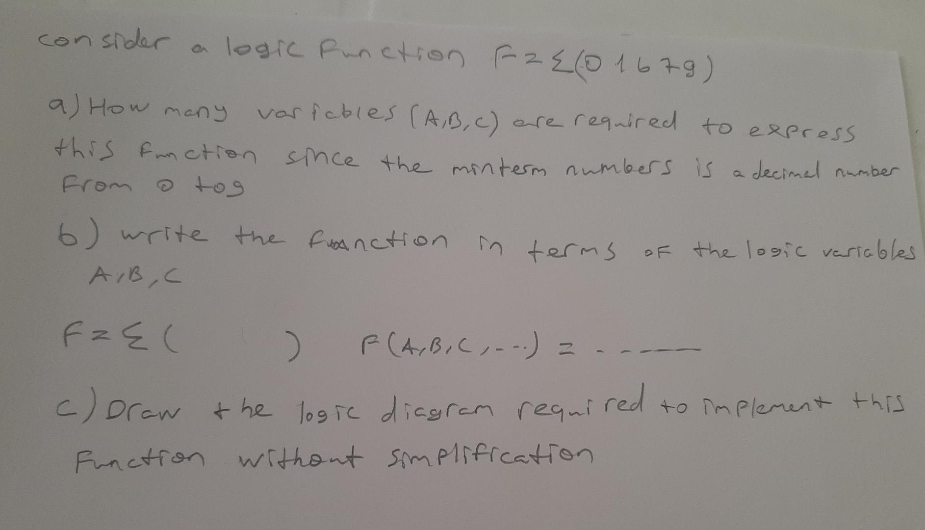 Solved consider a logic function F2E60 1679) a) How many var | Chegg.com