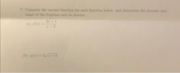 Solved 7. Compute the inverse function for each function | Chegg.com