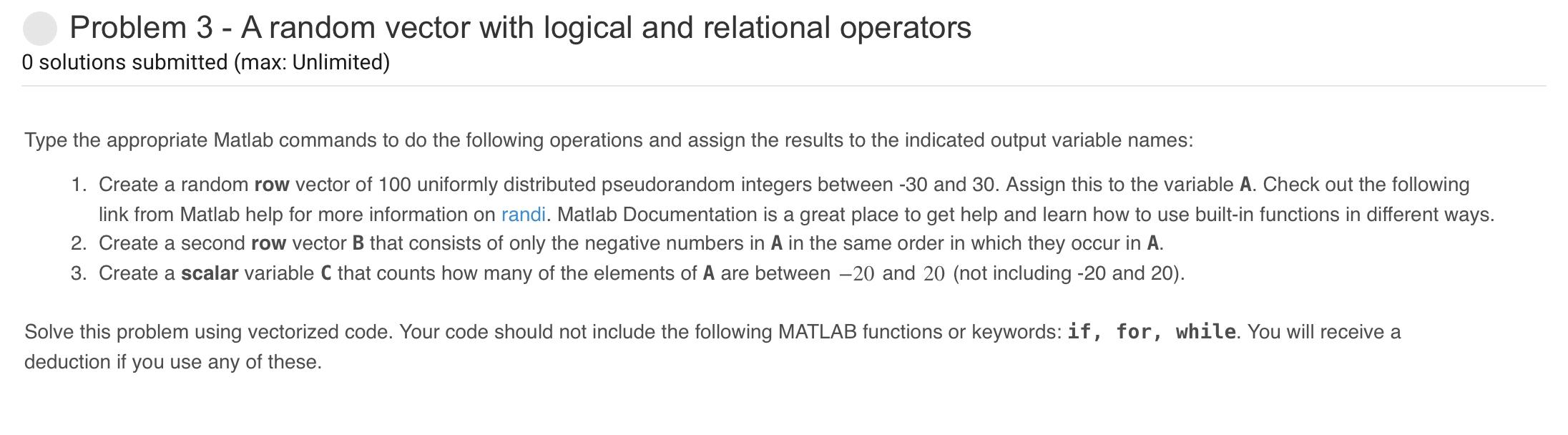 Solved Problem 3 - ﻿A random vector with logical and | Chegg.com