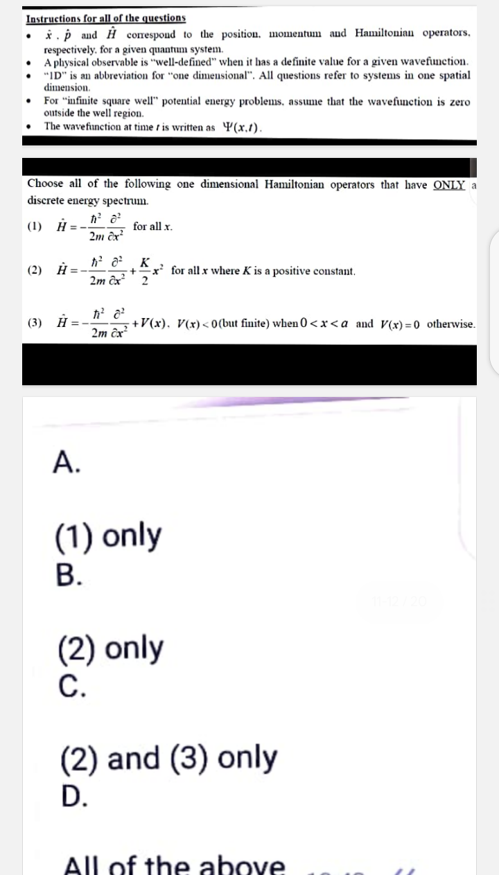 Solved Instructions for all of the questions - x^,p^ and H^ | Chegg.com
