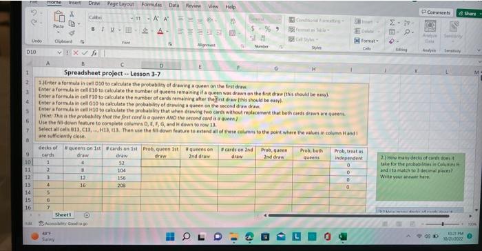 Solved 1.IEnter a formula in cell b10 to calculate the | Chegg.com