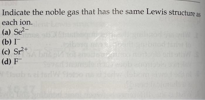 Solved Indicate the noble gas that has the same Lewis | Chegg.com