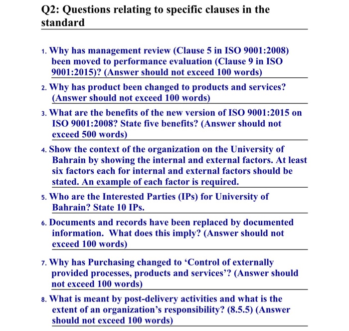 Solved Q2: Questions relating to specific clauses in the | Chegg.com
