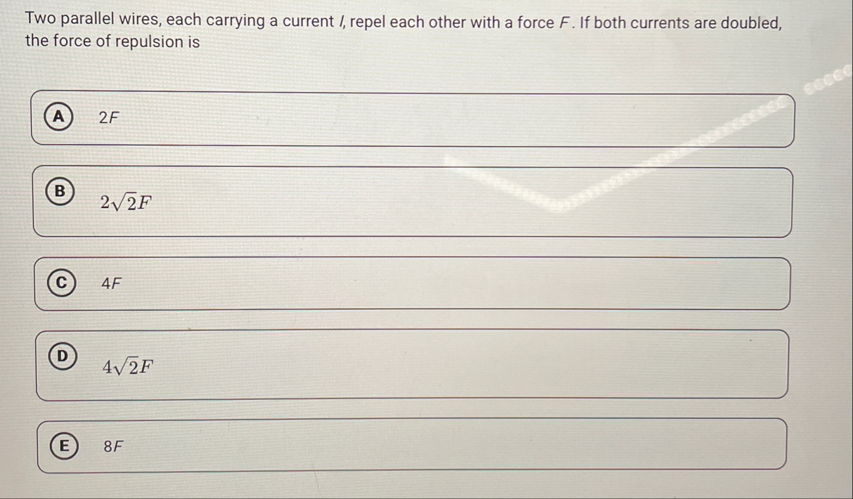 Solved Two parallel wires, each carrying a current l, ﻿repel | Chegg.com