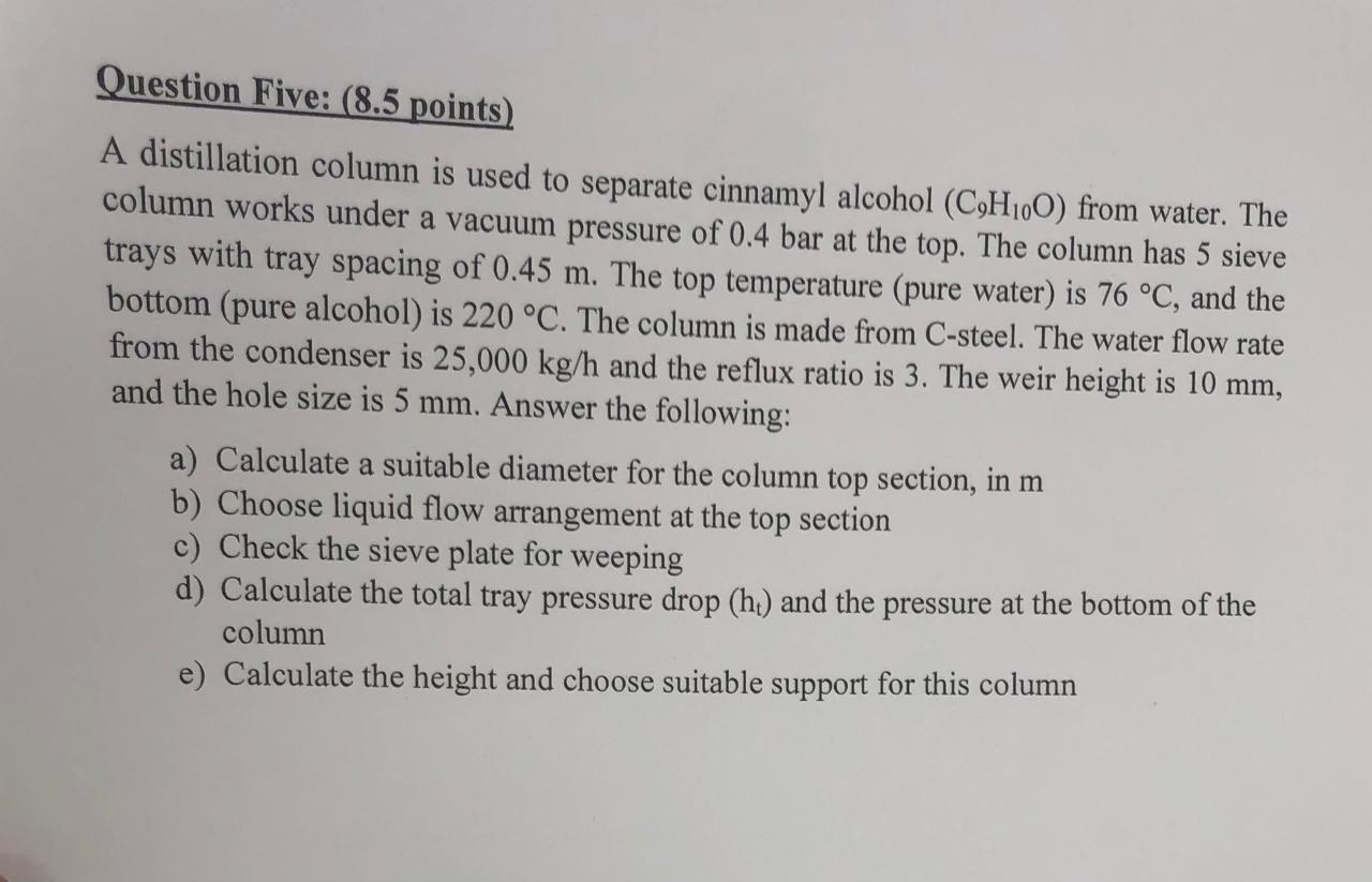 Solved (((By hand please ))))A distillation column is used | Chegg.com