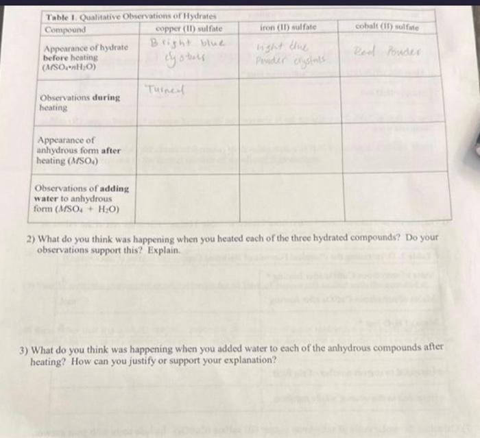 Solved 2) What do you think was happening when you heated | Chegg.com