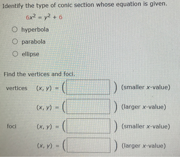 Solved Identify the type of conic section whose equation is | Chegg.com