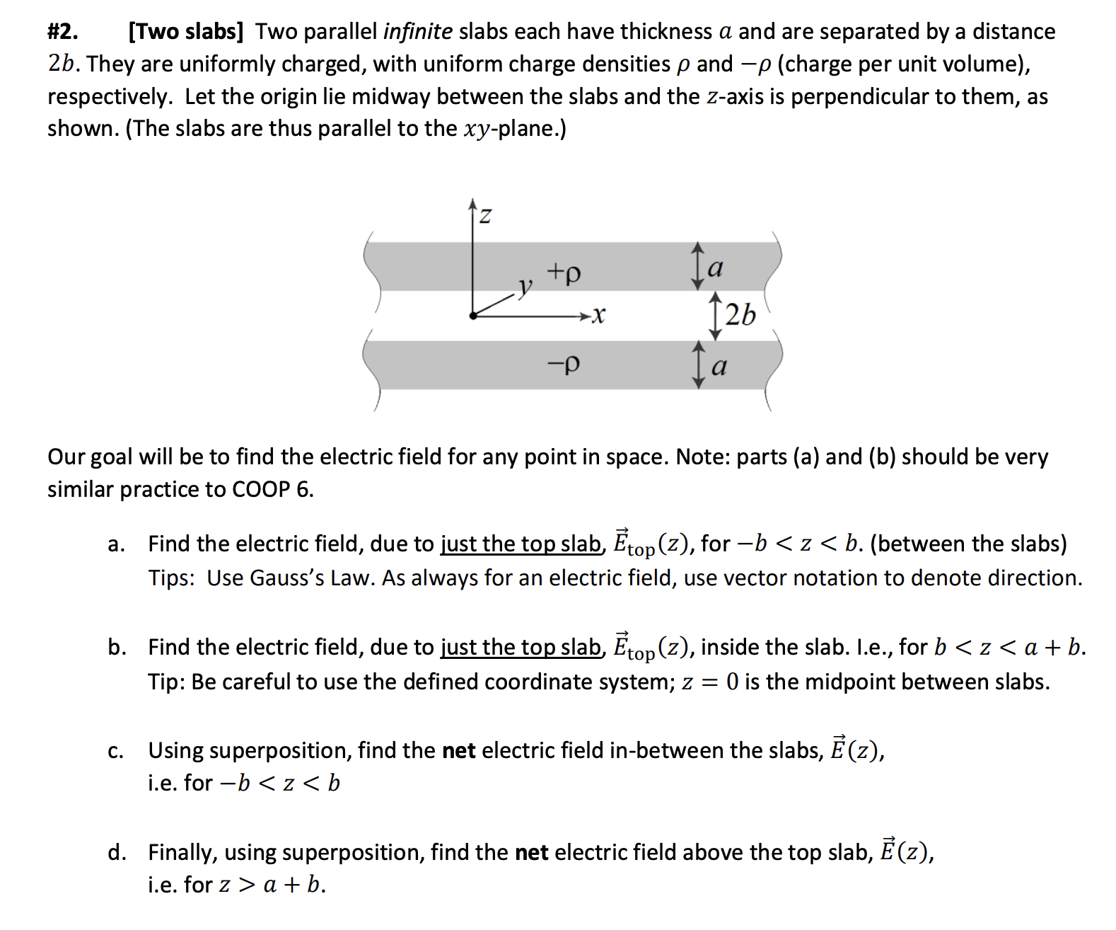 Solved #2. [Two slabs] ﻿Two parallel infinite slabs each | Chegg.com