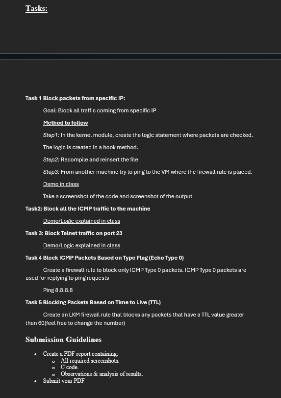 Topic: Firewall Exploration (Part a) (LKM)OverviewIn | Chegg.com