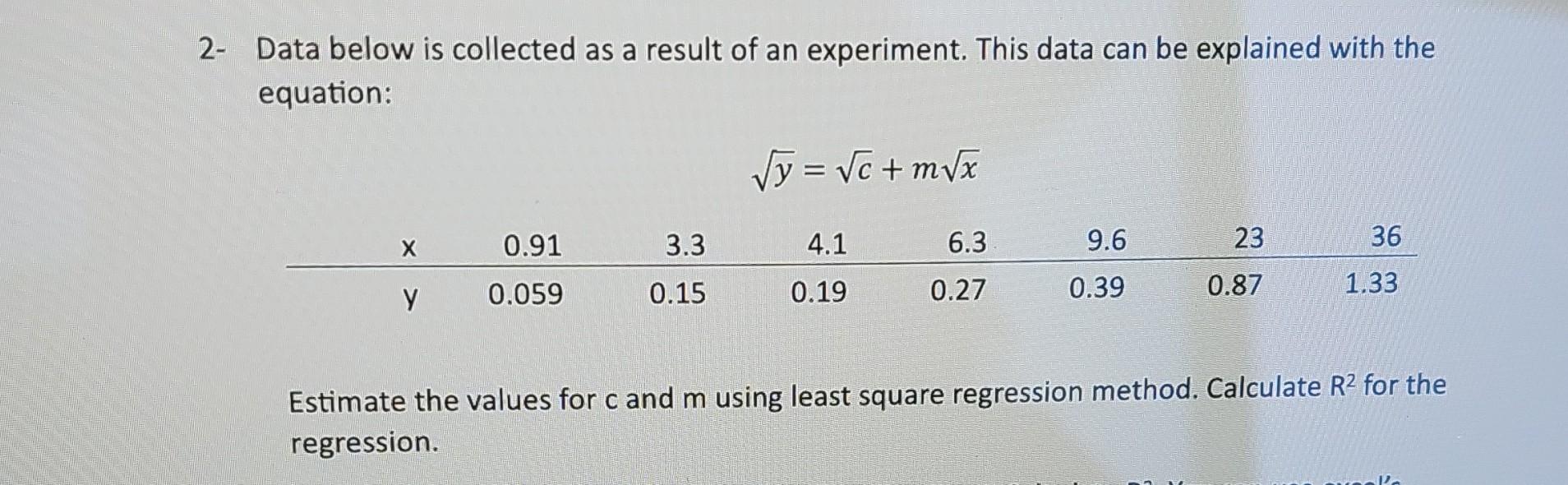 Solved Data below is collected as a result of an experiment. | Chegg.com