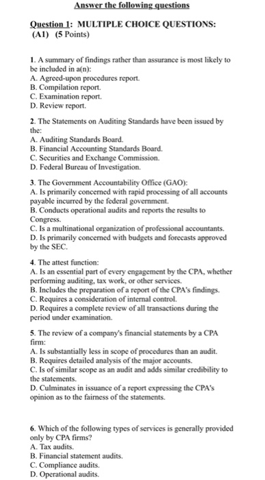 Solved Answer the following questions Question 1: MULTIPLE | Chegg.com