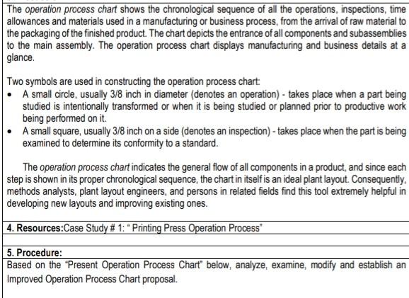 The operation process chart shows the chronological | Chegg.com