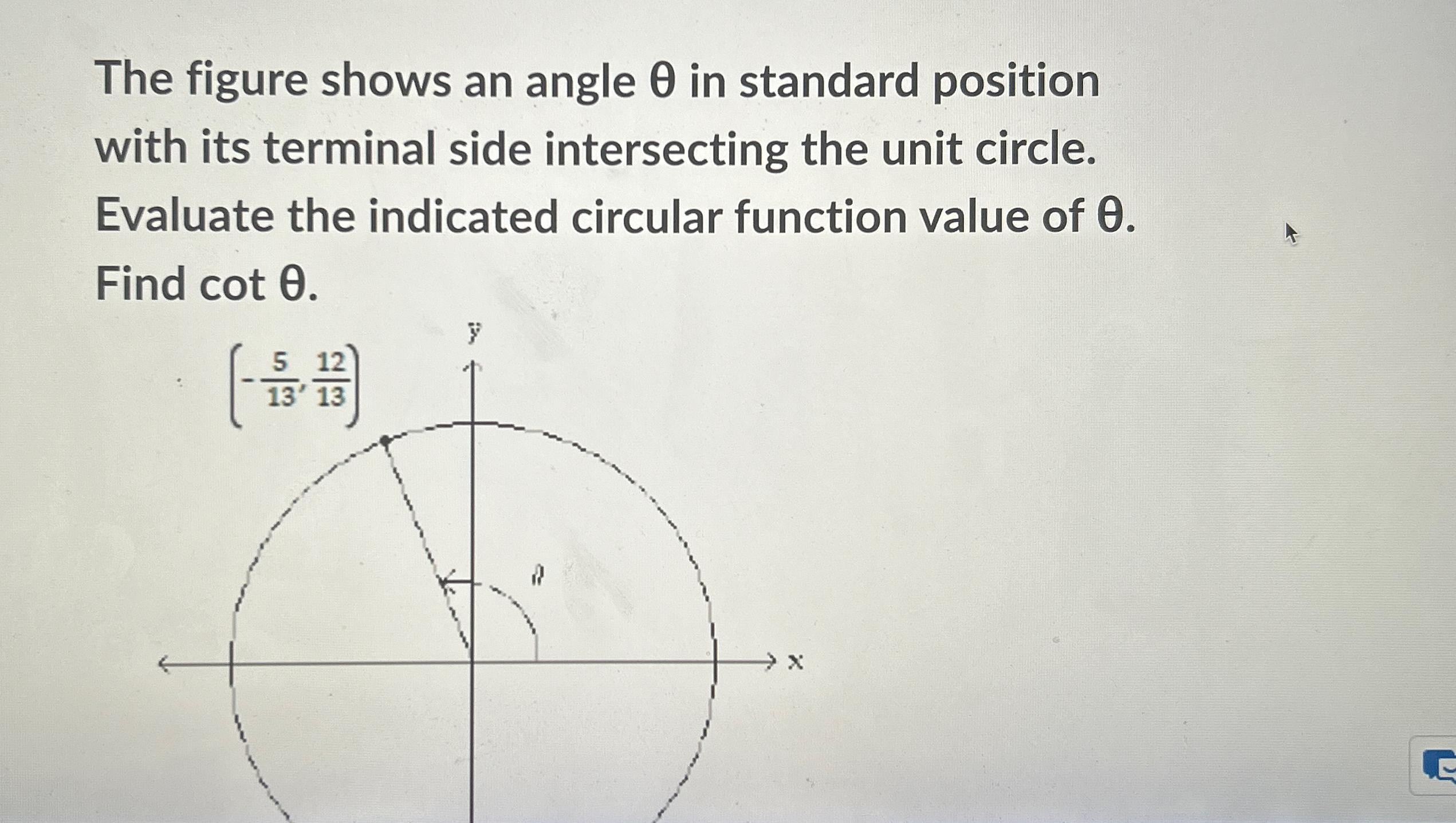 Solved The figure shows an angle θ ﻿in standard position | Chegg.com
