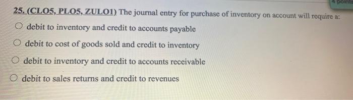 Solved 25. (CLO5, PLO5, ZULO1) The journal entry for | Chegg.com