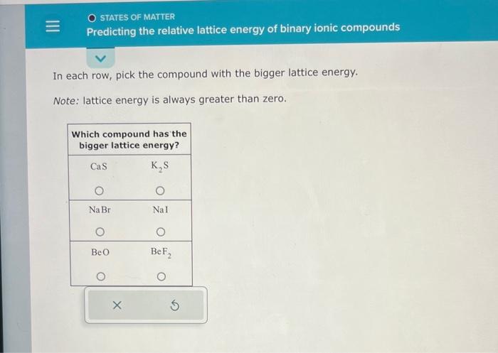 Solved In each row, pick the compound with the bigger | Chegg.com
