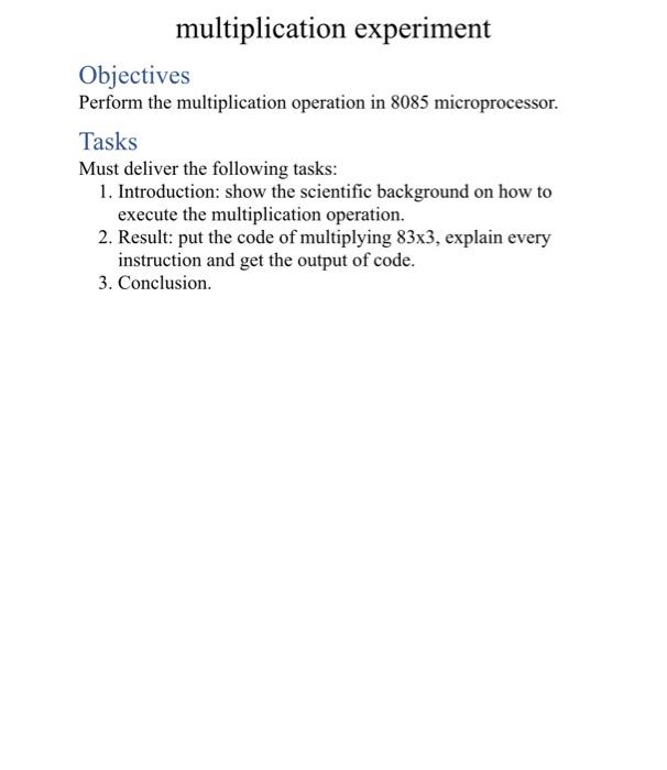 Solved multiplication experiment Objectives Perform the | Chegg.com