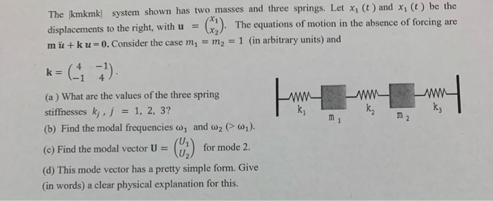 Solved The kmkmk system shown has two masses and three | Chegg.com