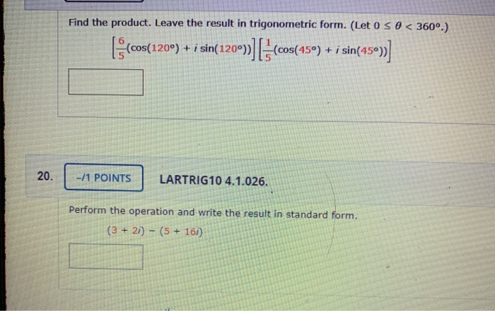 Solved Find the product. Leave the result in trigonometric | Chegg.com