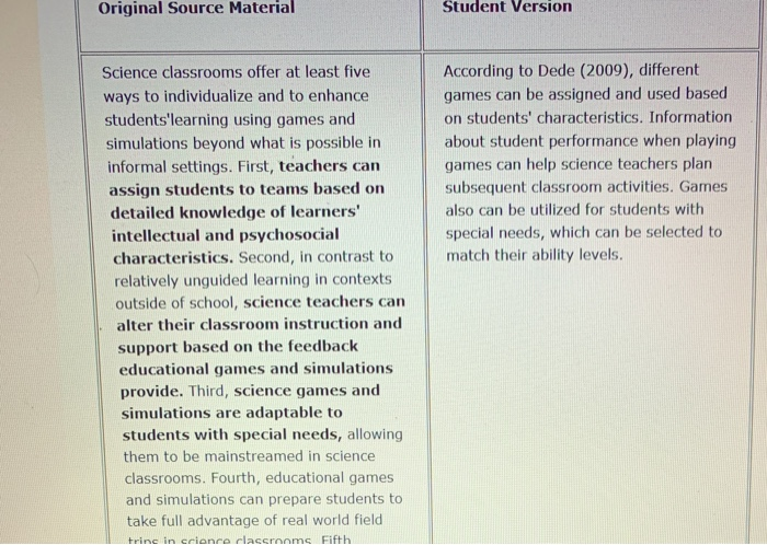 Solved Original Source Material Student Version According to | Chegg.com