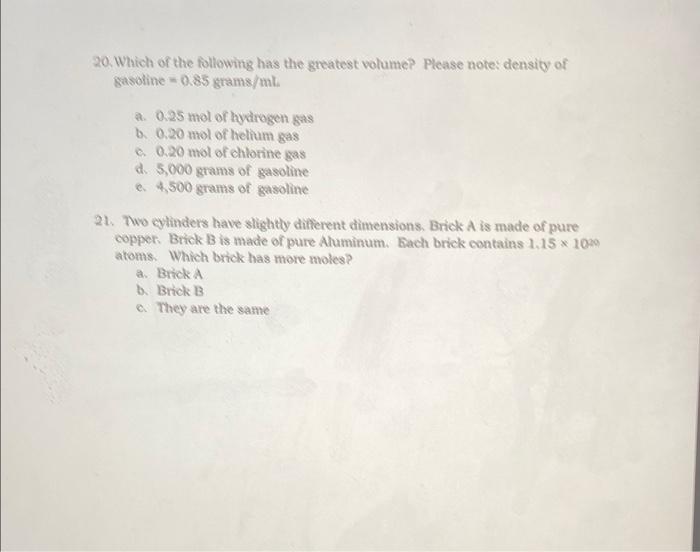 Solved 20. Which of the following has the greatest volume | Chegg.com