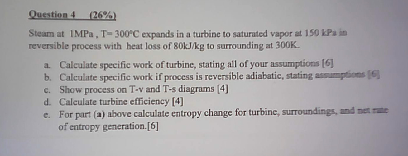 Solved Answer all sectionsSteam at 1MPa,T=300°C ﻿expands in | Chegg.com