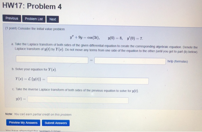 Solved HW17: Problem 4 Previous Problem List Next (1 point) | Chegg.com