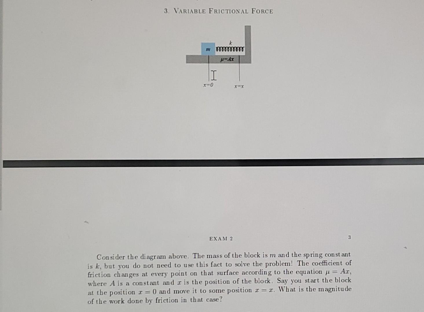 Solved 3. VARIABLE FRICTIONAL FORCE m VVWVW Ar I .r=0 x=x | Chegg.com