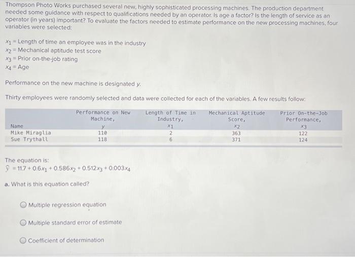 Solved Thompson Photo Works purchased several new, highly | Chegg.com