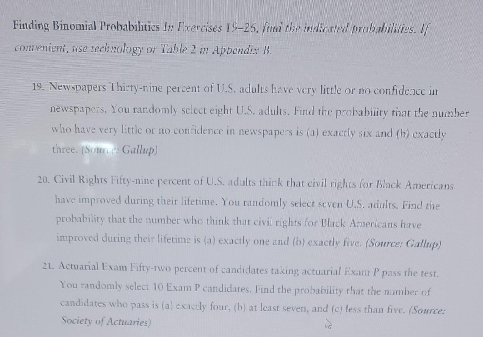 Solved Finding Binomial Probabilities In Exercises 19-26, | Chegg.com