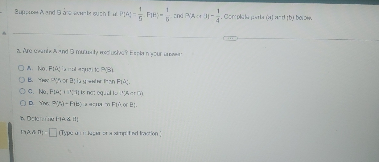 Solved Suppose A and B ﻿are events such that | Chegg.com