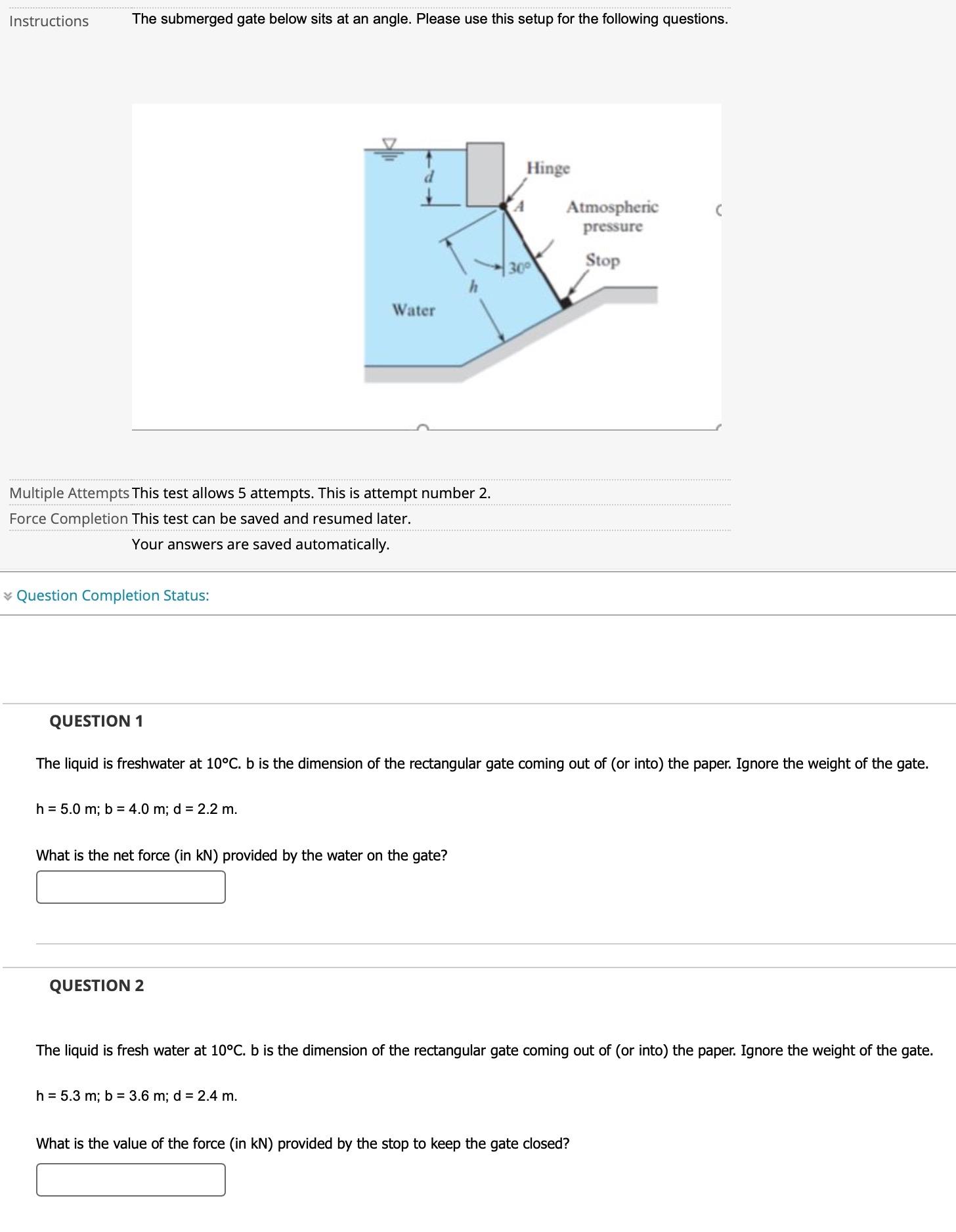 Solved InstructionsThe submerged gate below sits at an | Chegg.com