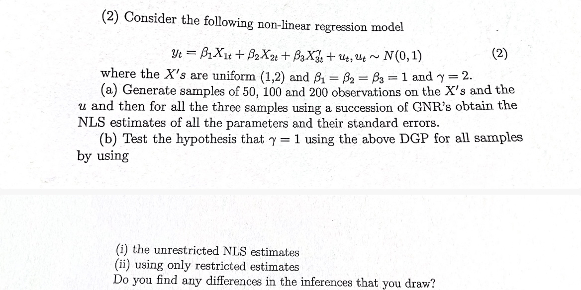 Solved (2) ﻿Consider the following non-linear regression | Chegg.com
